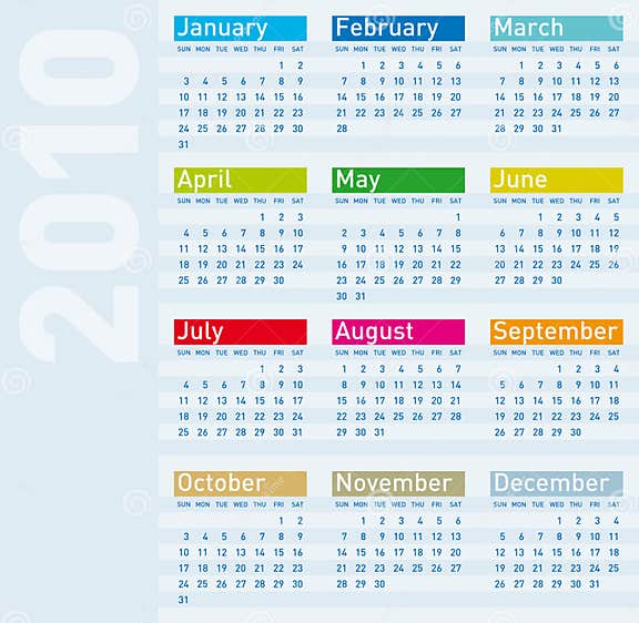 Calendar for year 2010 stock vector. Illustration of season - 11082926