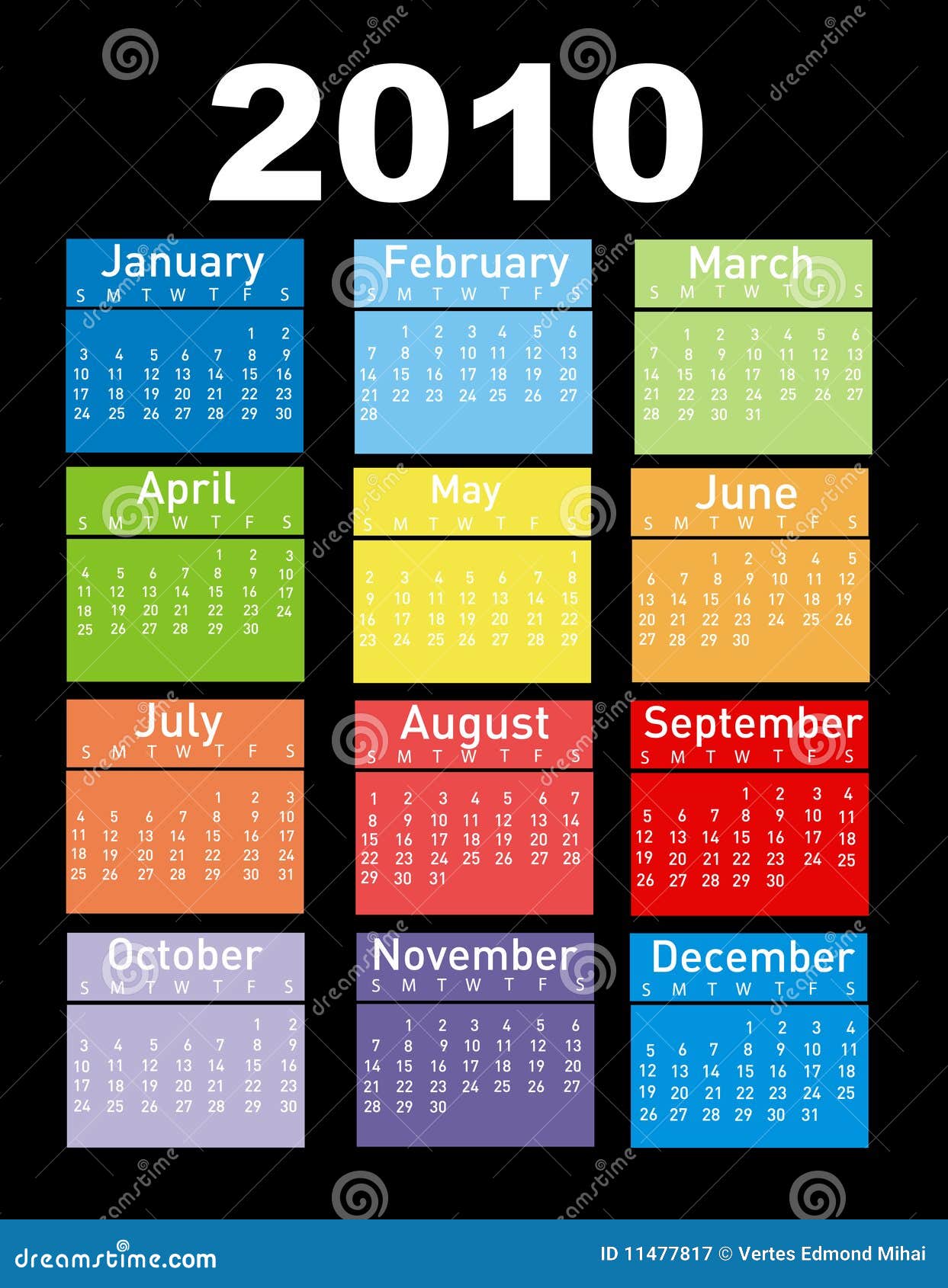 Calendar for year 2010 stock vector. Illustration of color - 11477817
