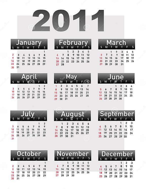 Calendar for Year 2011 stock vector. Illustration of agenda - 16146154