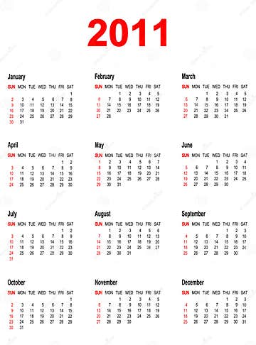Calendar for year 2011. stock vector. Illustration of environment ...