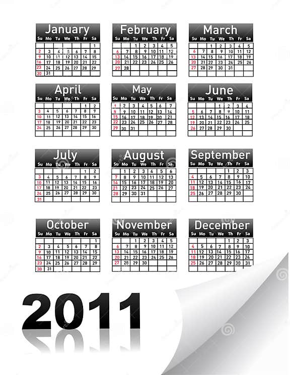 Calendar for Year 2011 stock vector. Illustration of scheduler - 16245194