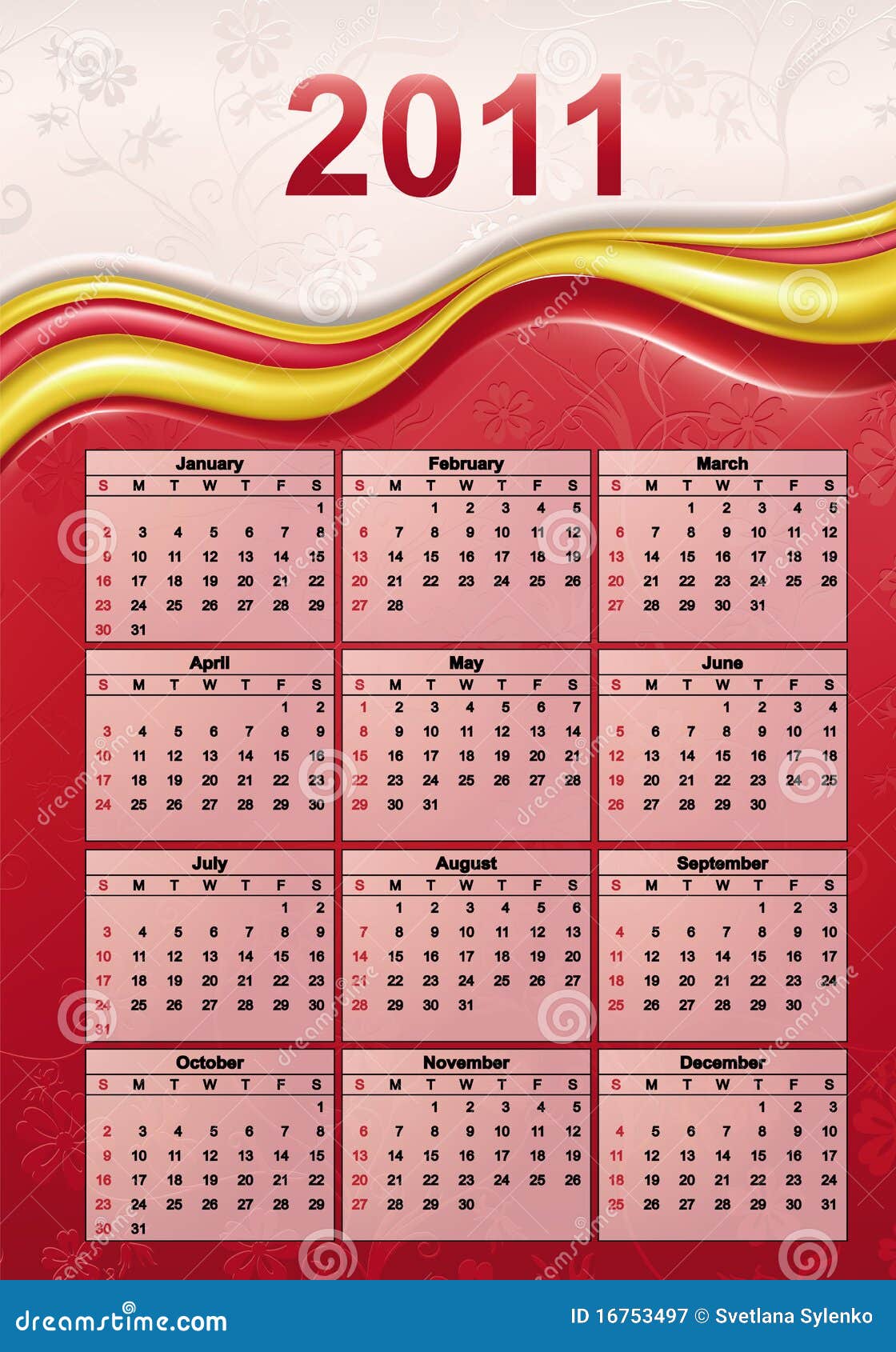 Calendar for Year 2011 stock vector. Illustration of april - 16753497