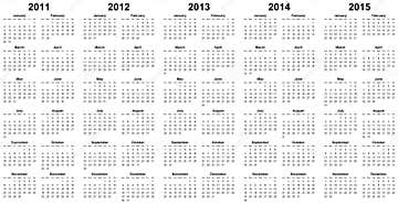 Calendar for Year 2011, 2012, 2013, 2014, 2015 Stock Illustration ...