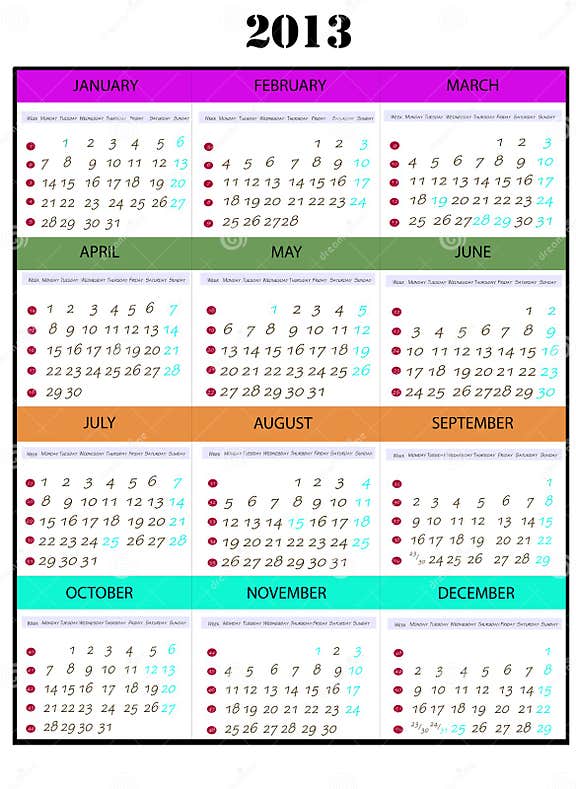 Calendar year 2013, stock illustration. Illustration of december - 25079166