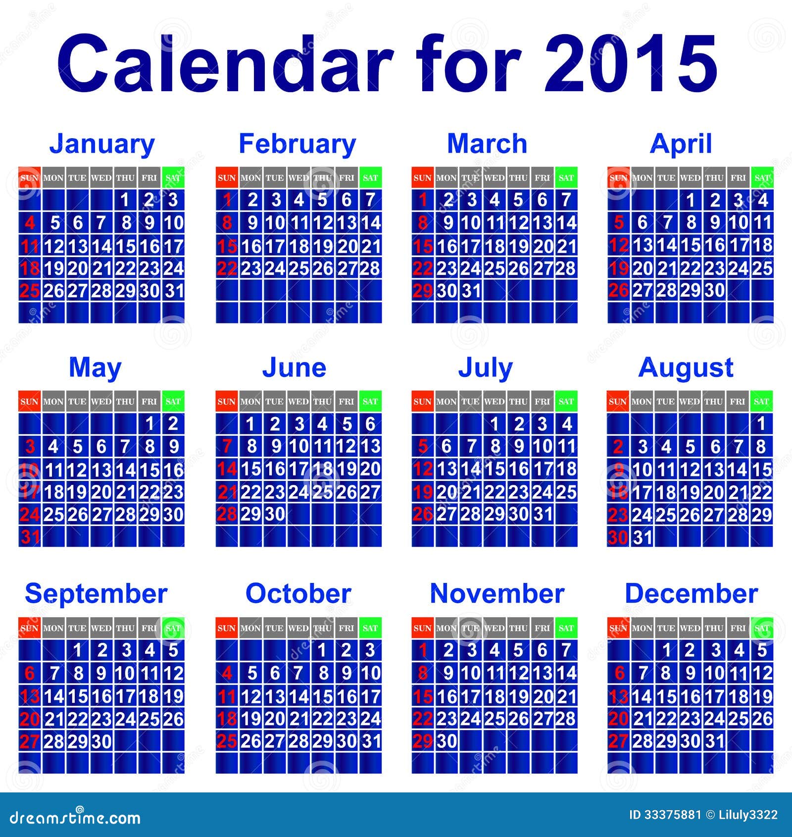 Calendar for 2015 year. stock vector. Illustration of countdown - 33375881
