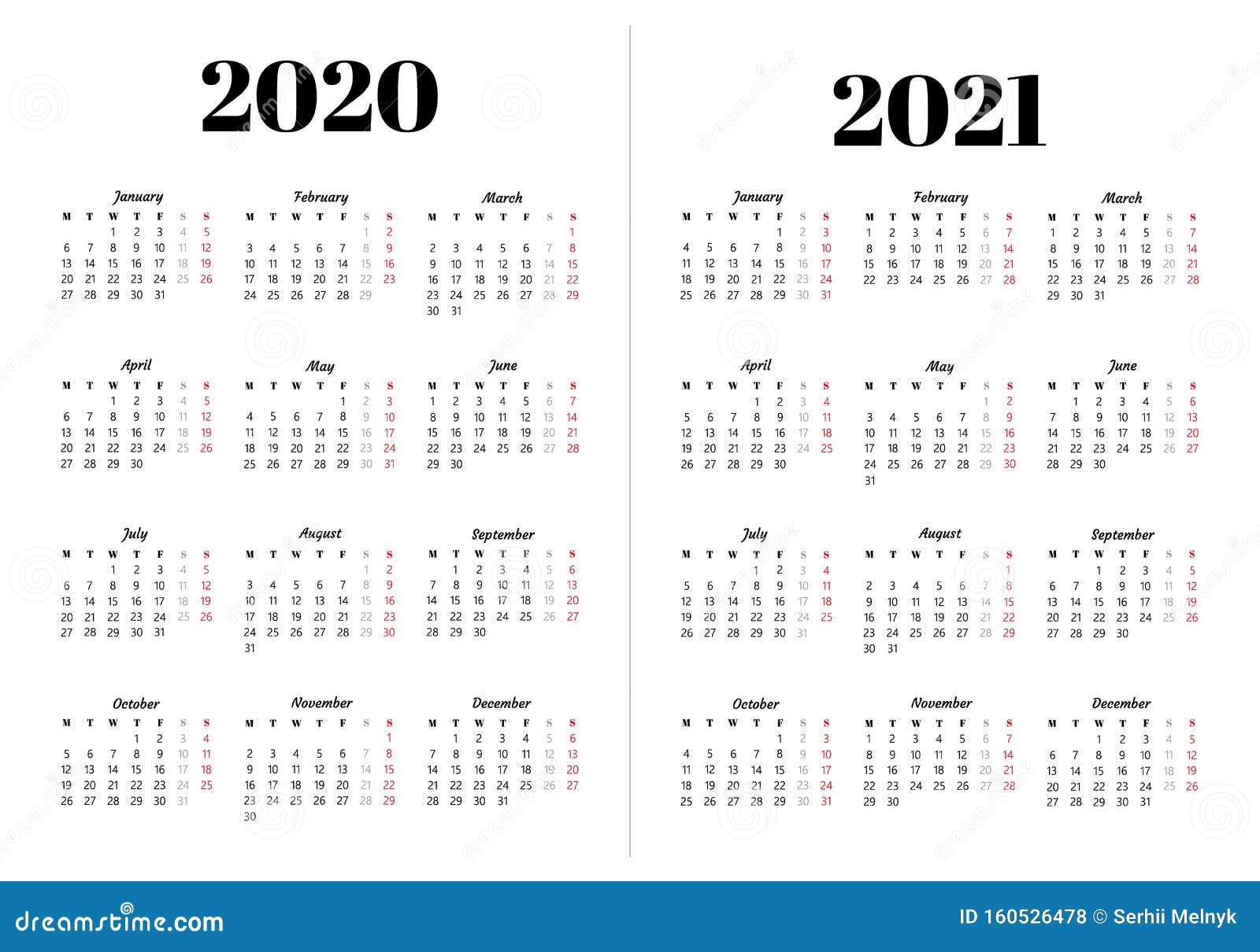 Calendar 2020, 2021 year. stock vector. Illustration of page - 160526478