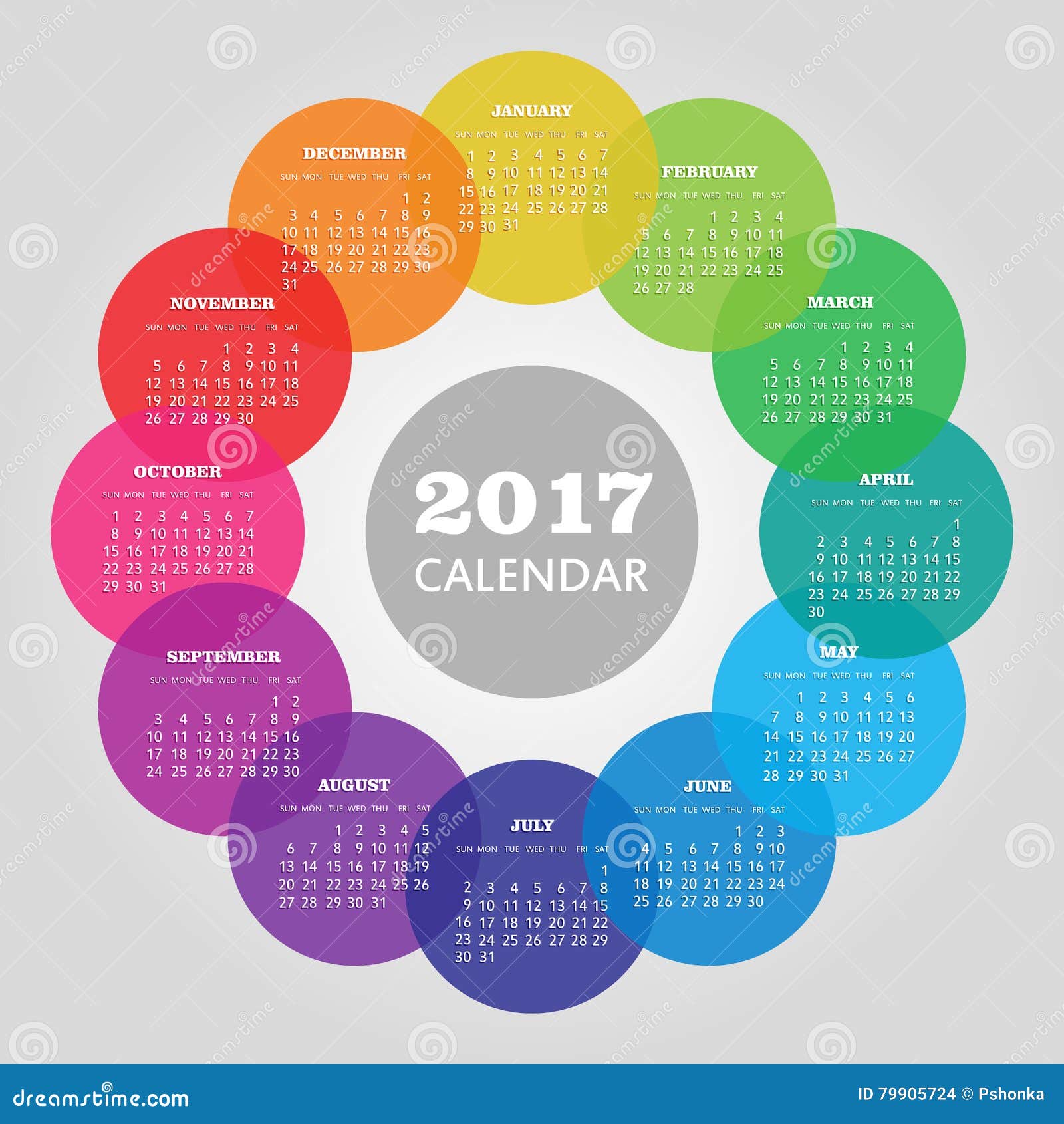 Calendar 2017 Year with Colored Circle Stock Illustration ...