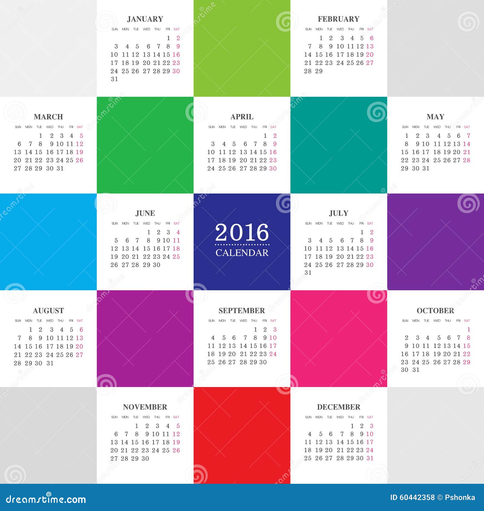 Calendar 2016 Year with Colored Square Stock Vector - Illustration of ...