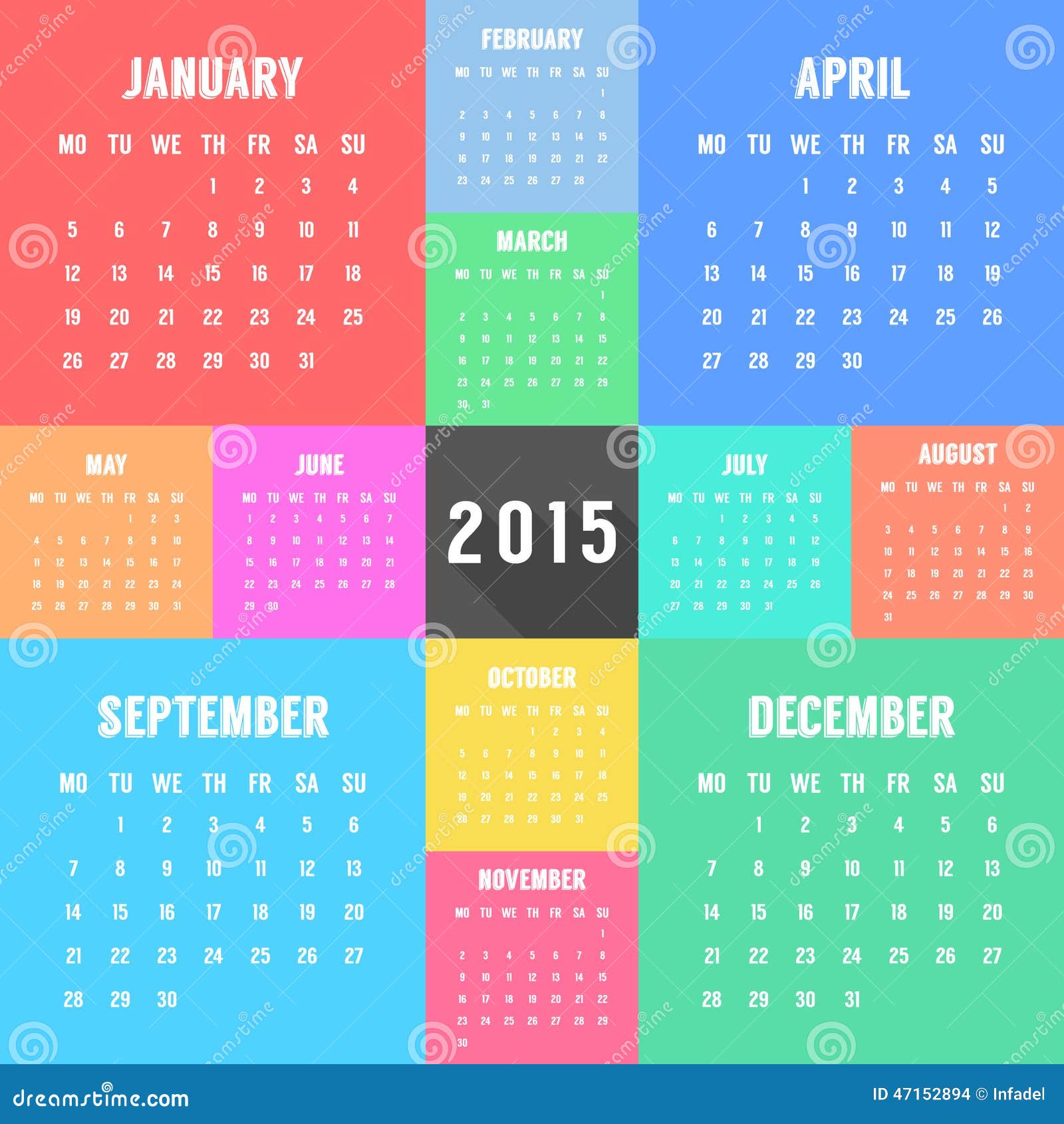 Calendar of 2015 Year with Different Colored Stock Vector ...