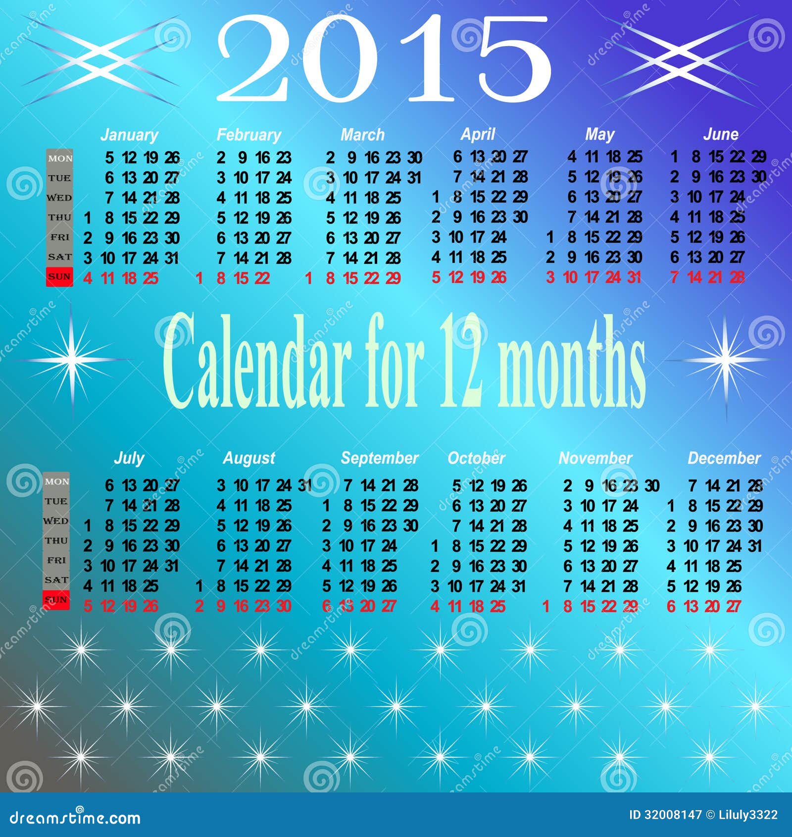 Calendar for 2015 year. stock illustration. Illustration of collection ...