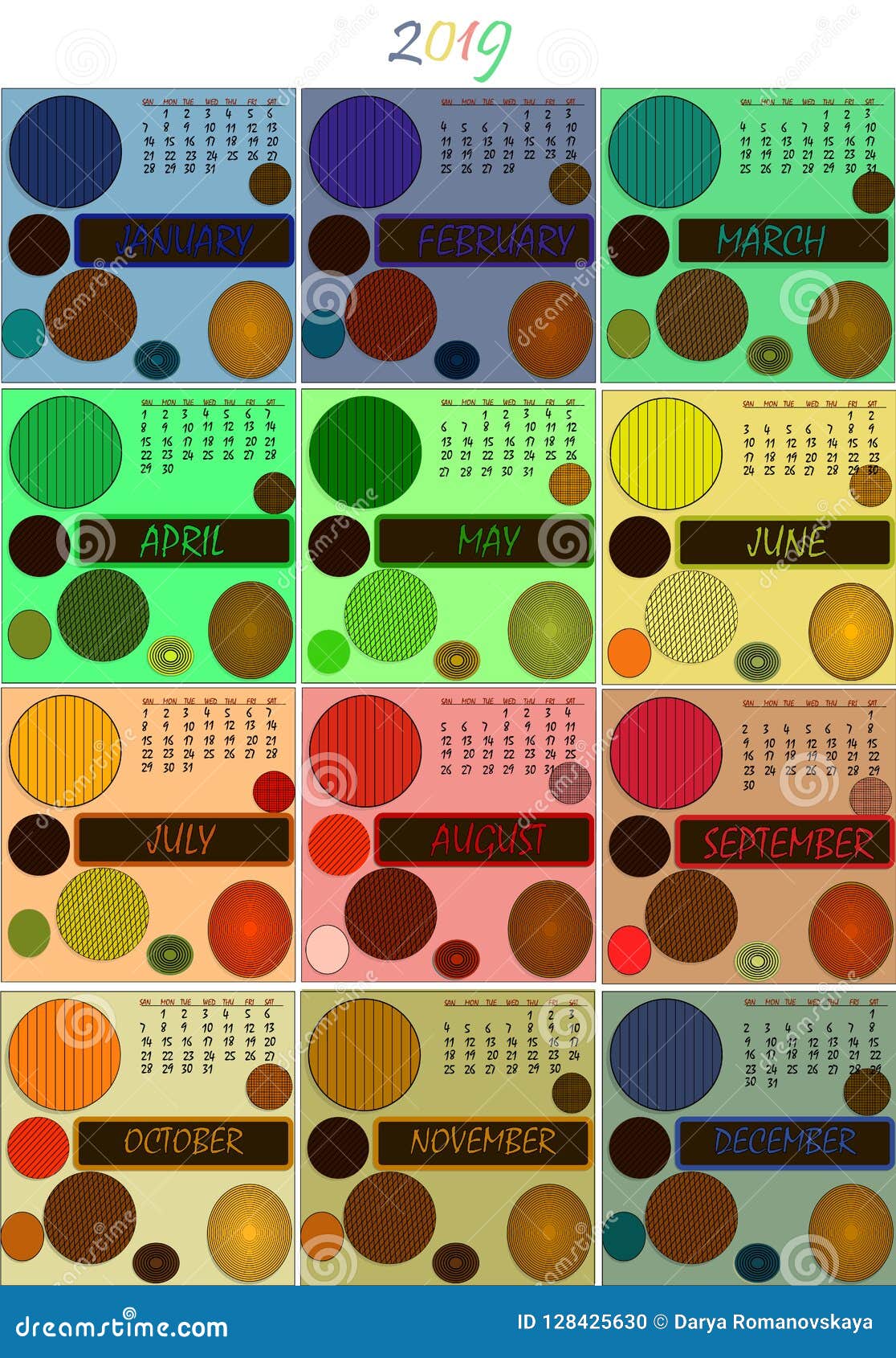 Calendar for the Year 2019. Folding Calendar for the Office. Design of ...