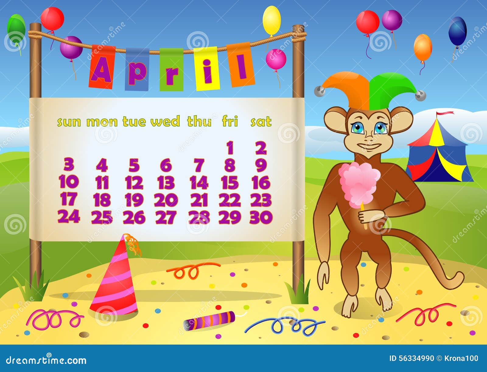 Calendar 2016 Year with Monkey. April Stock Vector - Illustration of ...