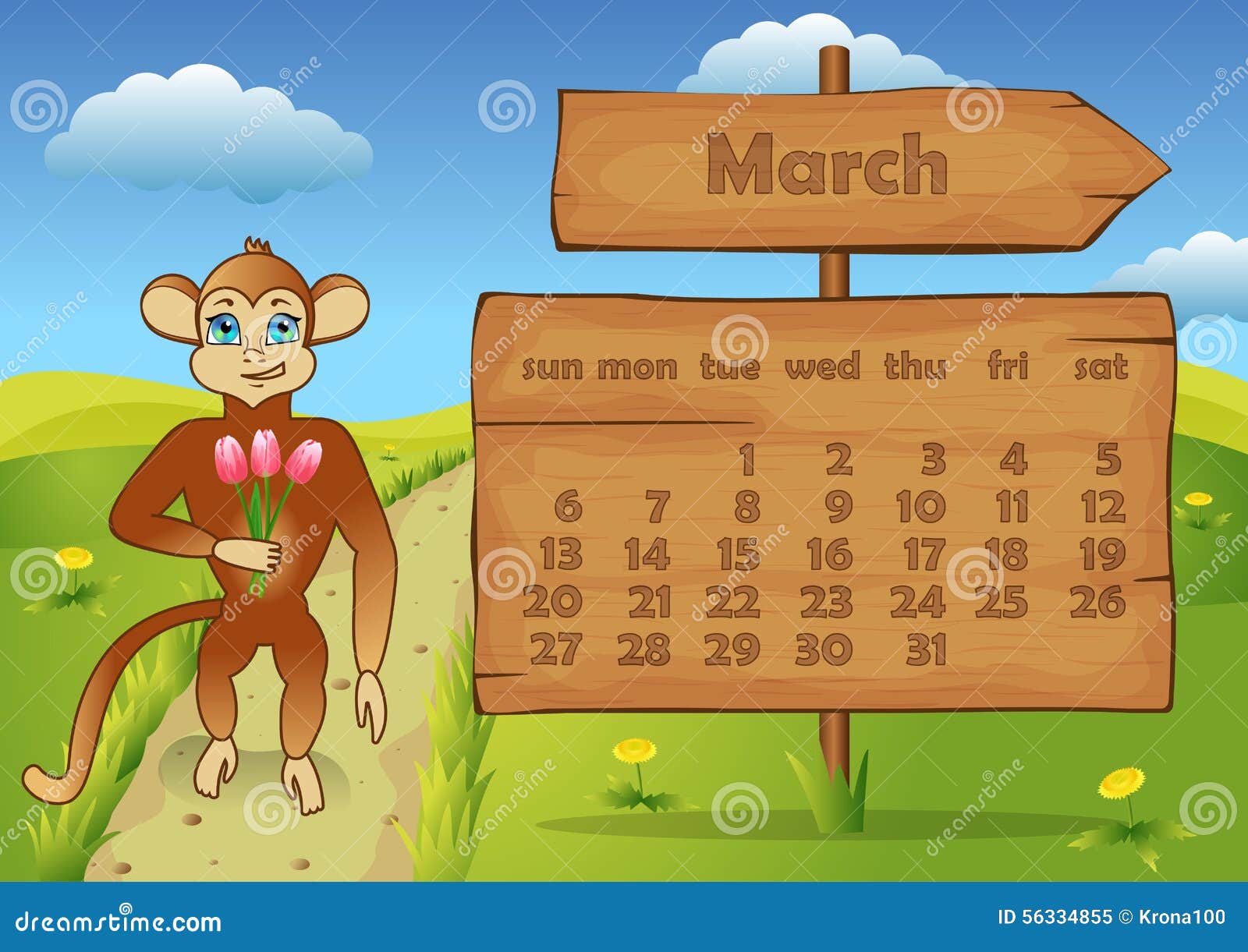 Calendar 2016 Year with Monkey. March Stock Vector - Illustration of ...