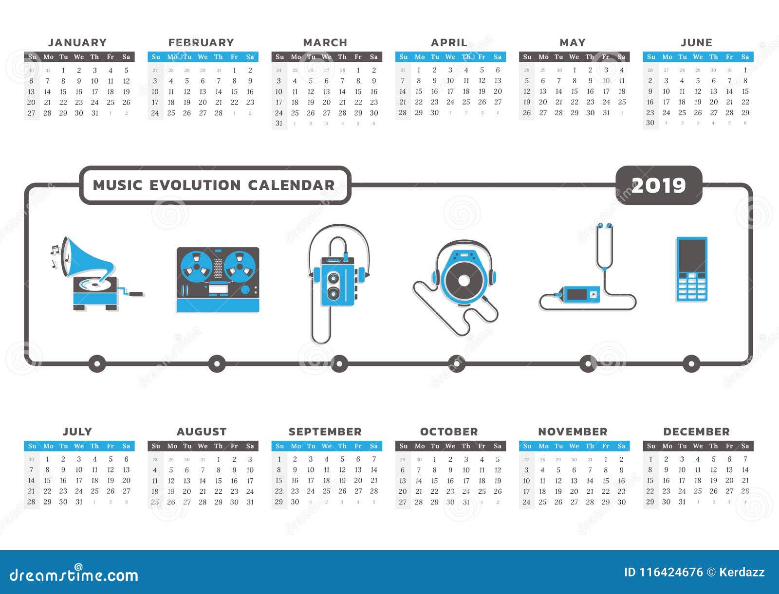 Music Evolution Calendar 2019 Stock Vector - Illustration of card ...