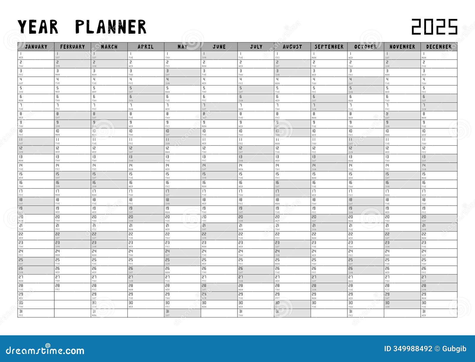 Year Planner, 2025 Calendar Cartoon Vector | CartoonDealer.com #319935663