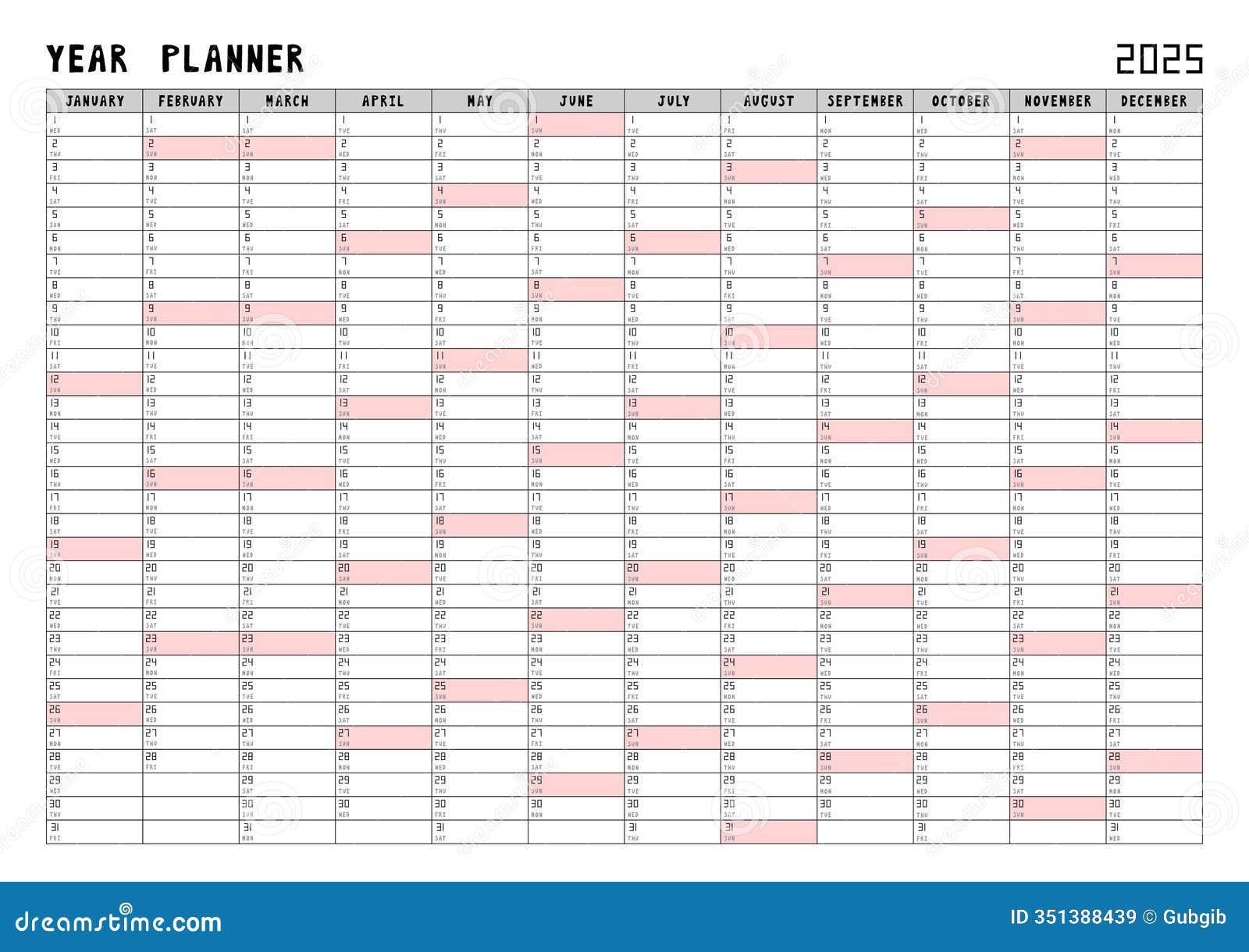 Year Planner, 2025 Calendar Cartoon Vector | CartoonDealer.com #319935663