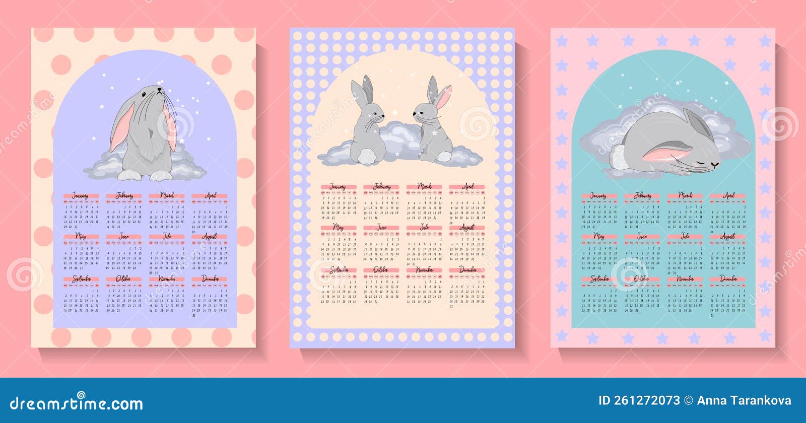 Calendar for 2023 Year of the Rabbit. Vector Calendar Template Vertical ...