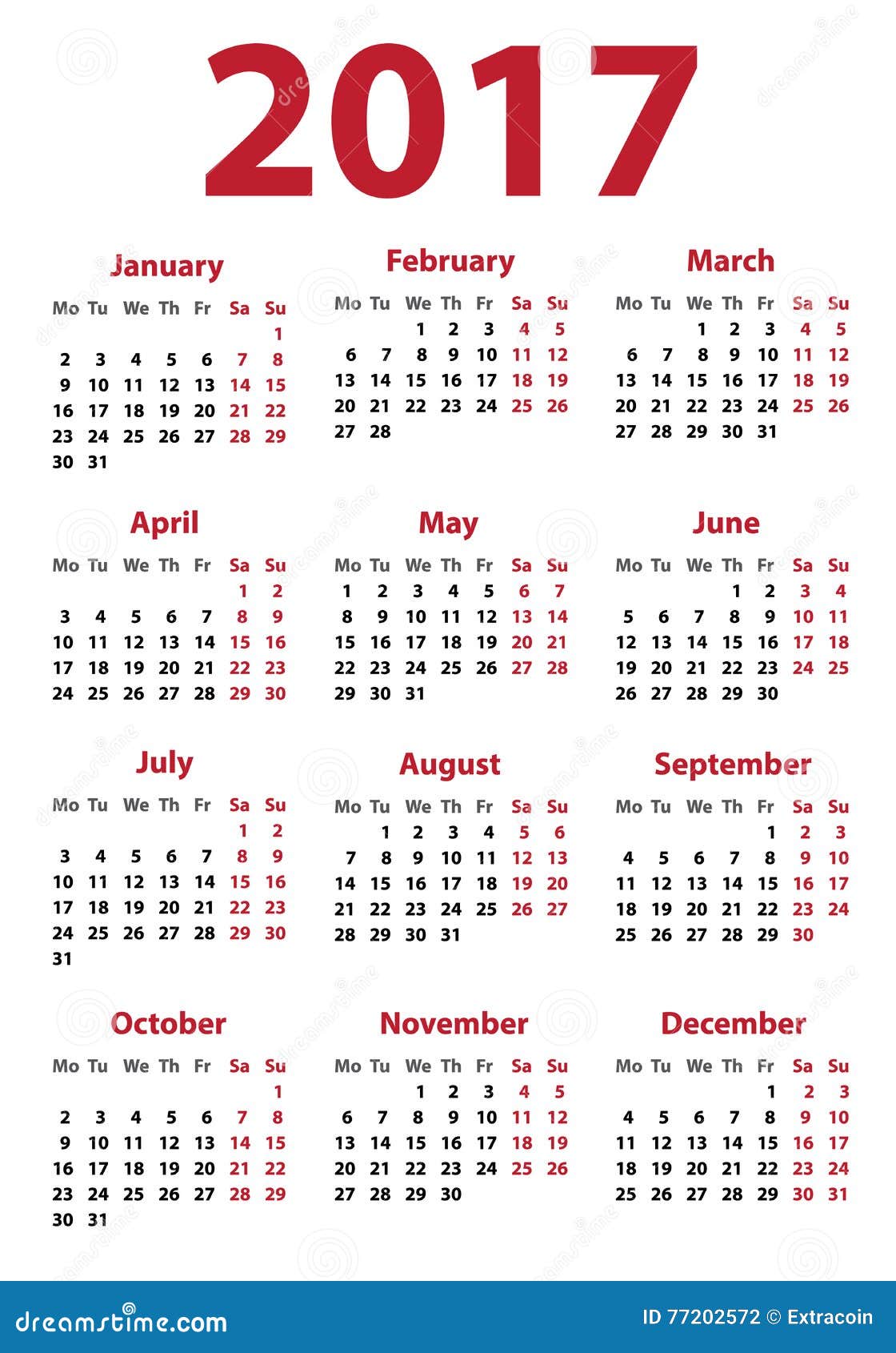 Calendar for 2017 year stock vector. Illustration of english - 77202572