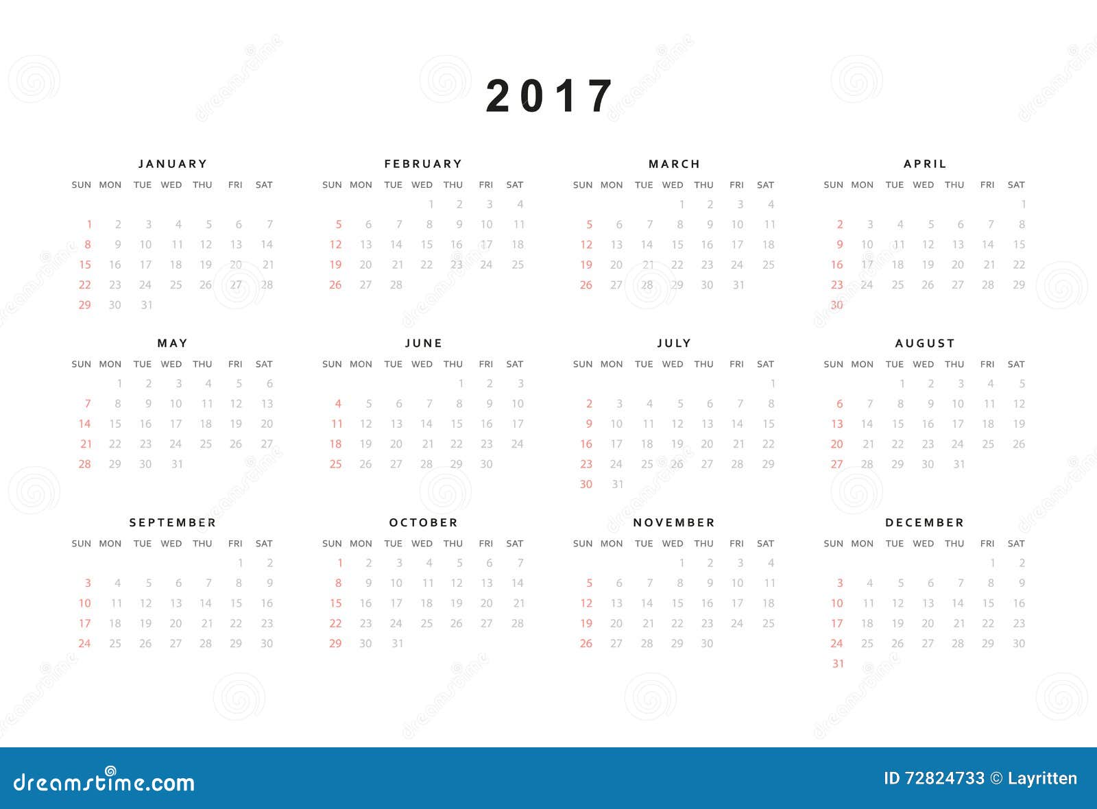 Calendar 2017 Year Simple Style. Week Starts from Sunday Stock Vector ... Calendar 2017 Year Simple Style. Week Starts from Sunday Stock Vector ...