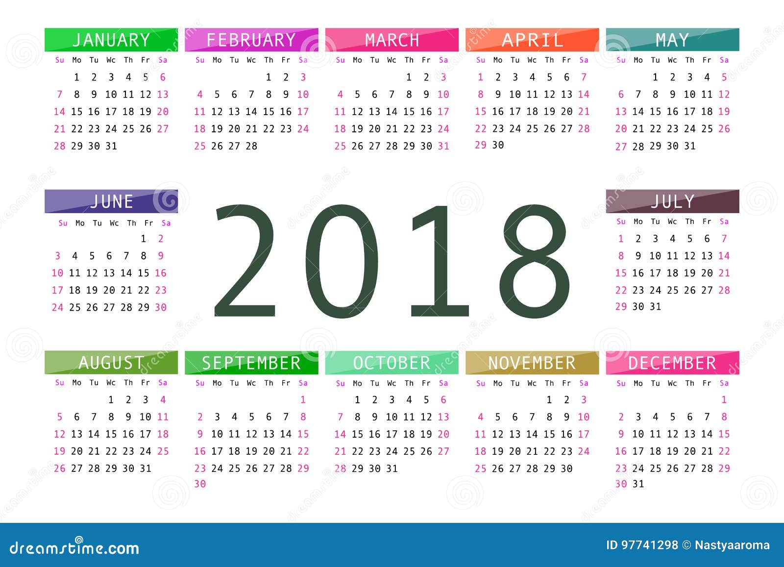 Calendar 2018 Year Simple Style. Stock Illustration - Illustration of ...