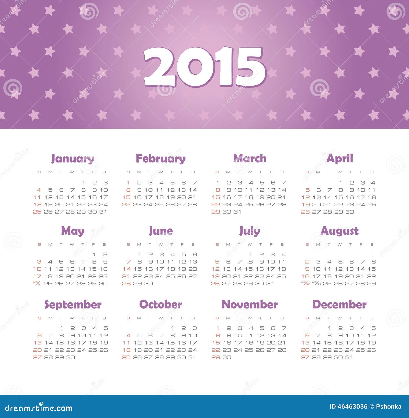 Calendar 2015 Year with Stars Stock Vector - Illustration of season ...