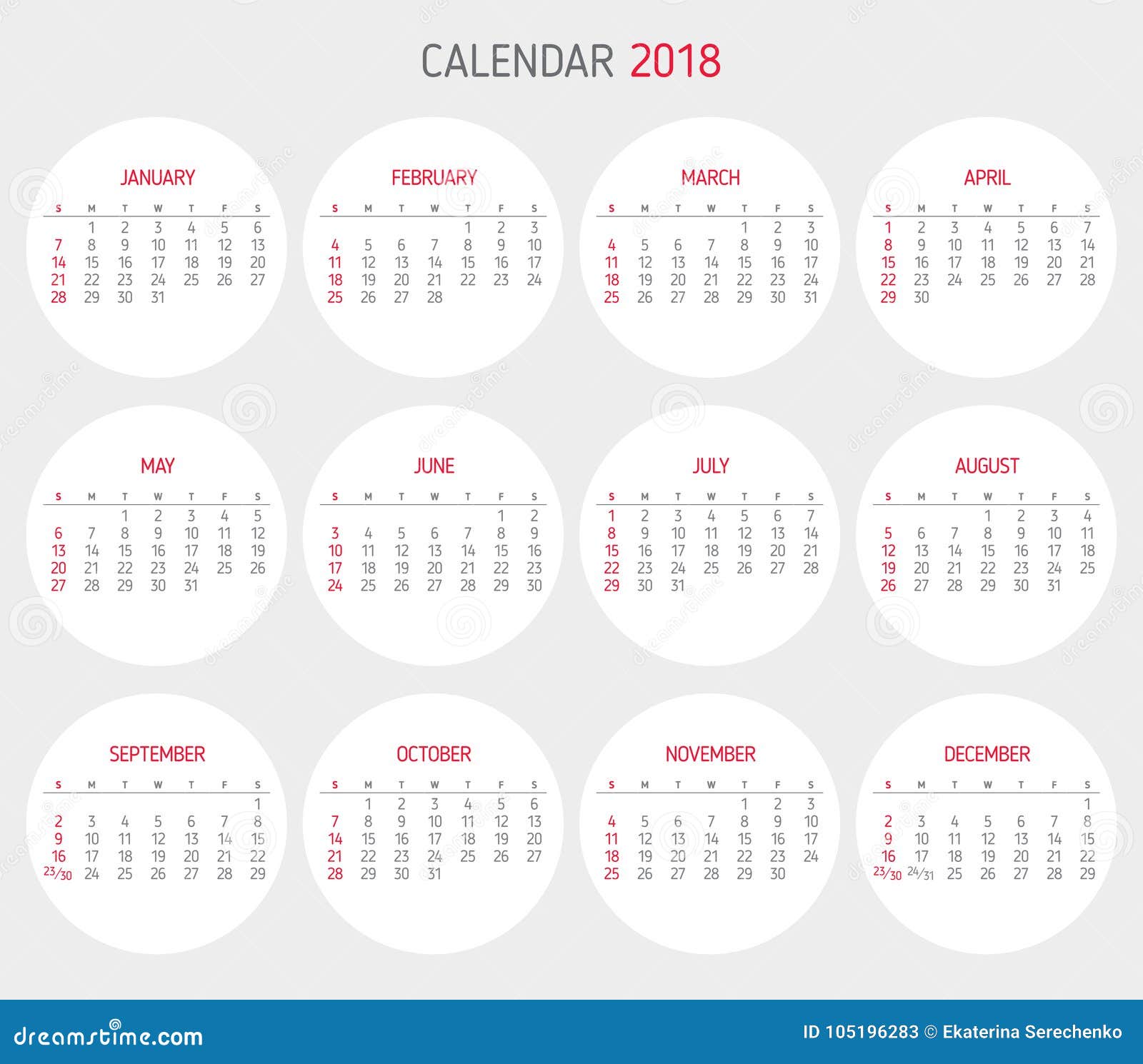 Calendar 2018 Year Template. Circle Shape Stock Vector - Illustration ...