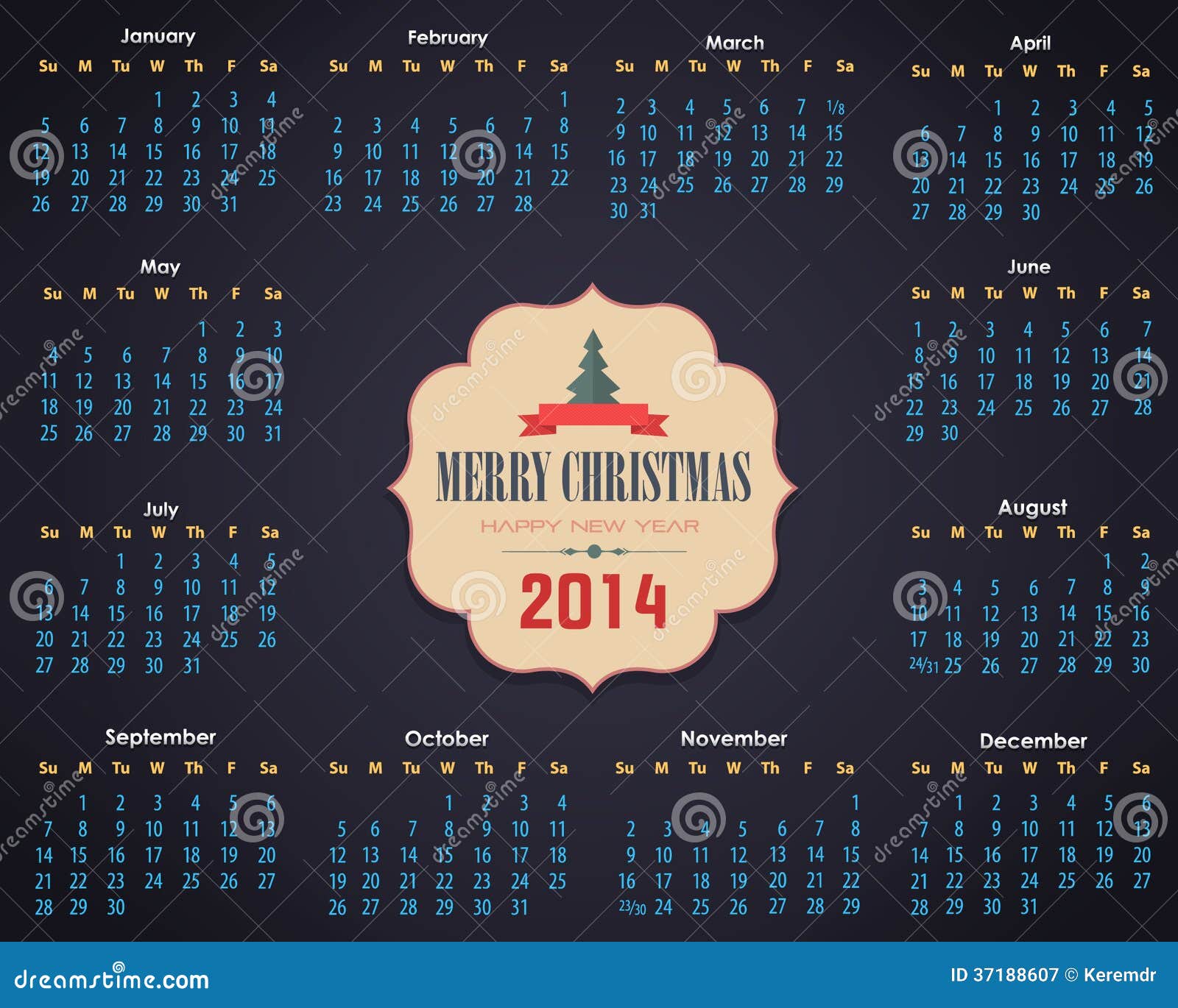 Calendar Year 2014 Vector Template Stock Vector - Illustration of ...