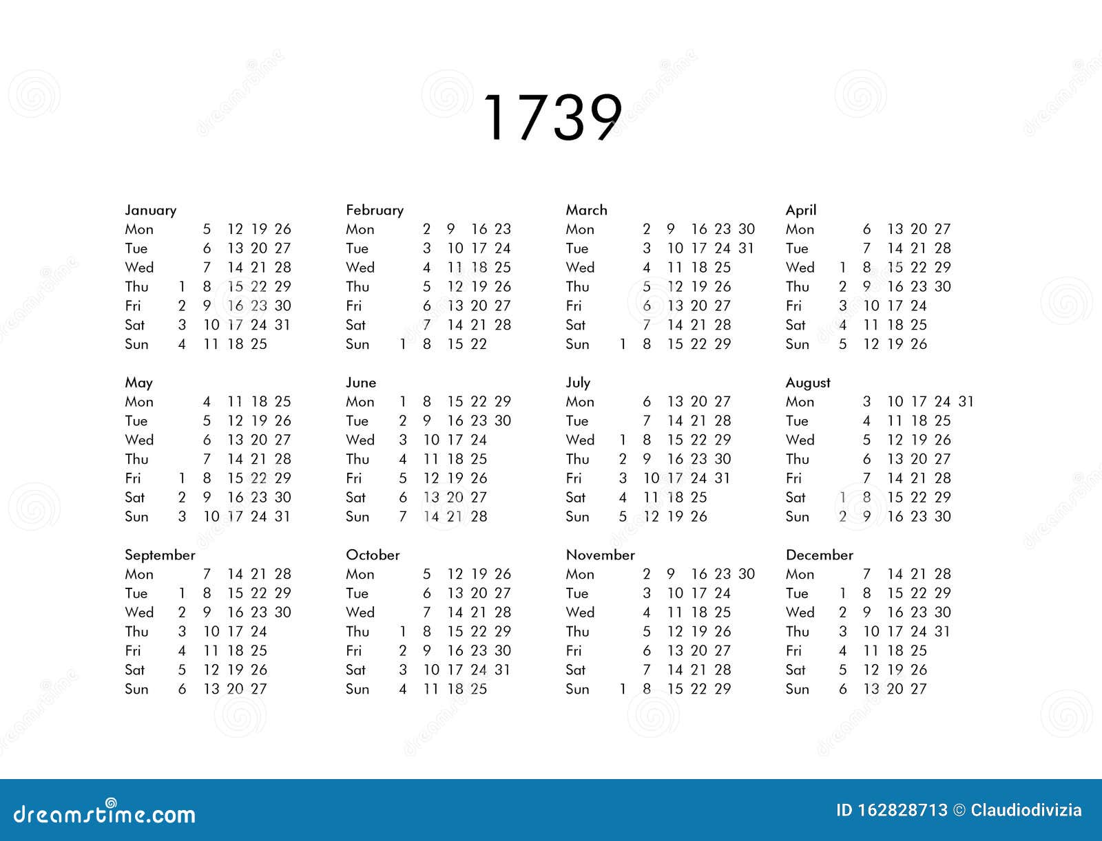 Calendar of year 1739 stock illustration. Illustration of vintage ...