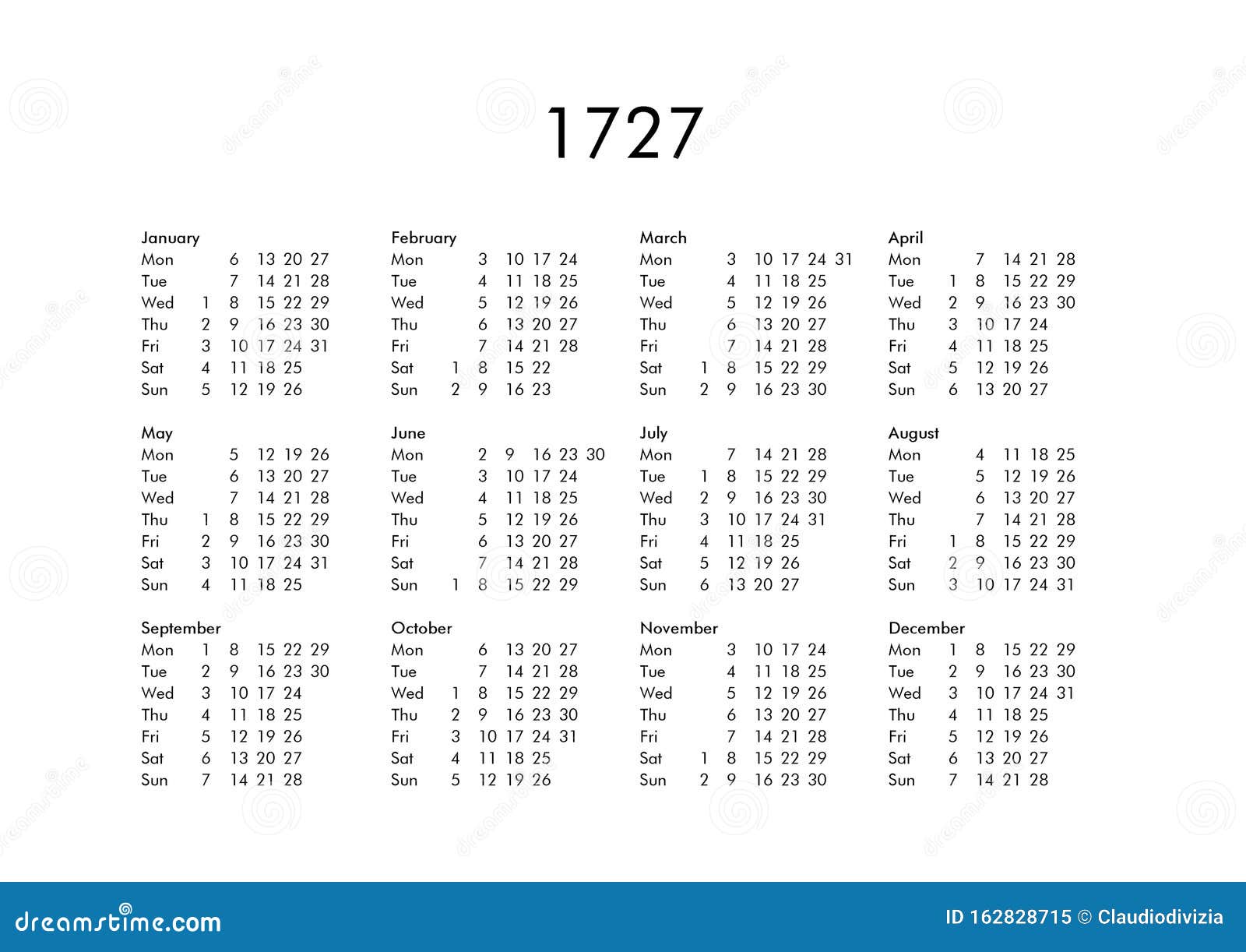 Calendar of year 1727 stock illustration. Illustration of vintage ...