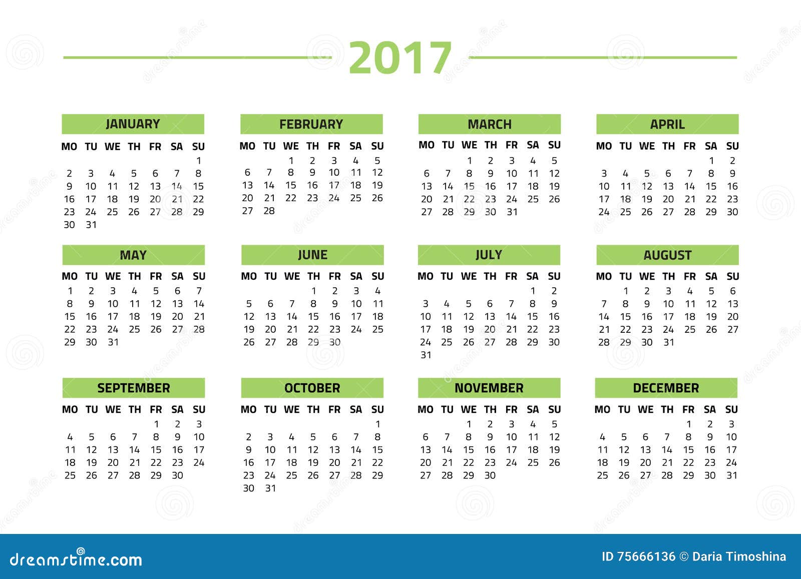 Calendar for 2017 year stock vector. Illustration of europe - 75666136