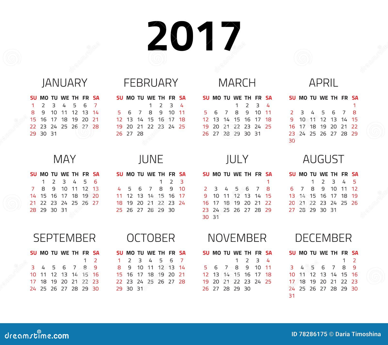 Calendar 2017 year stock vector. Illustration of graphic - 78286175