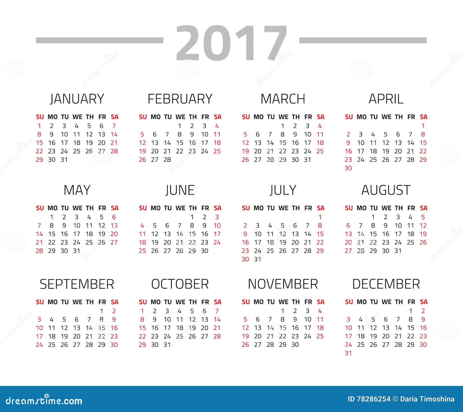 Calendar 2017 year stock vector. Illustration of number - 78286254