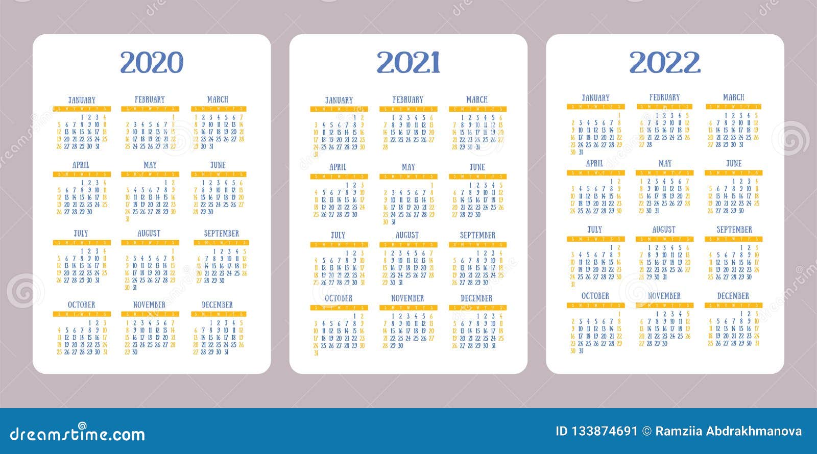 Calendar 2020, 2021, 2022 Years. Vertical Vector Calender Design Stock ...