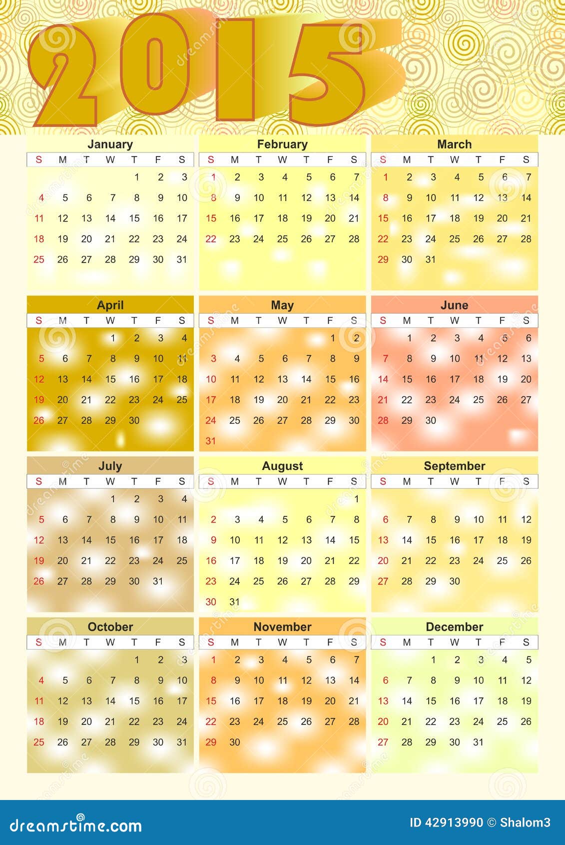 Calendar 2015 in Yellow Design Stock Illustration - Illustration of ...