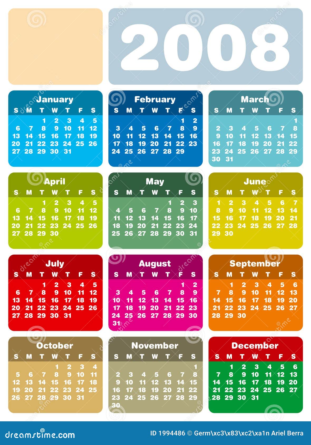 Calendar2008_e2 stock vector. Illustration of saturday - 1994486