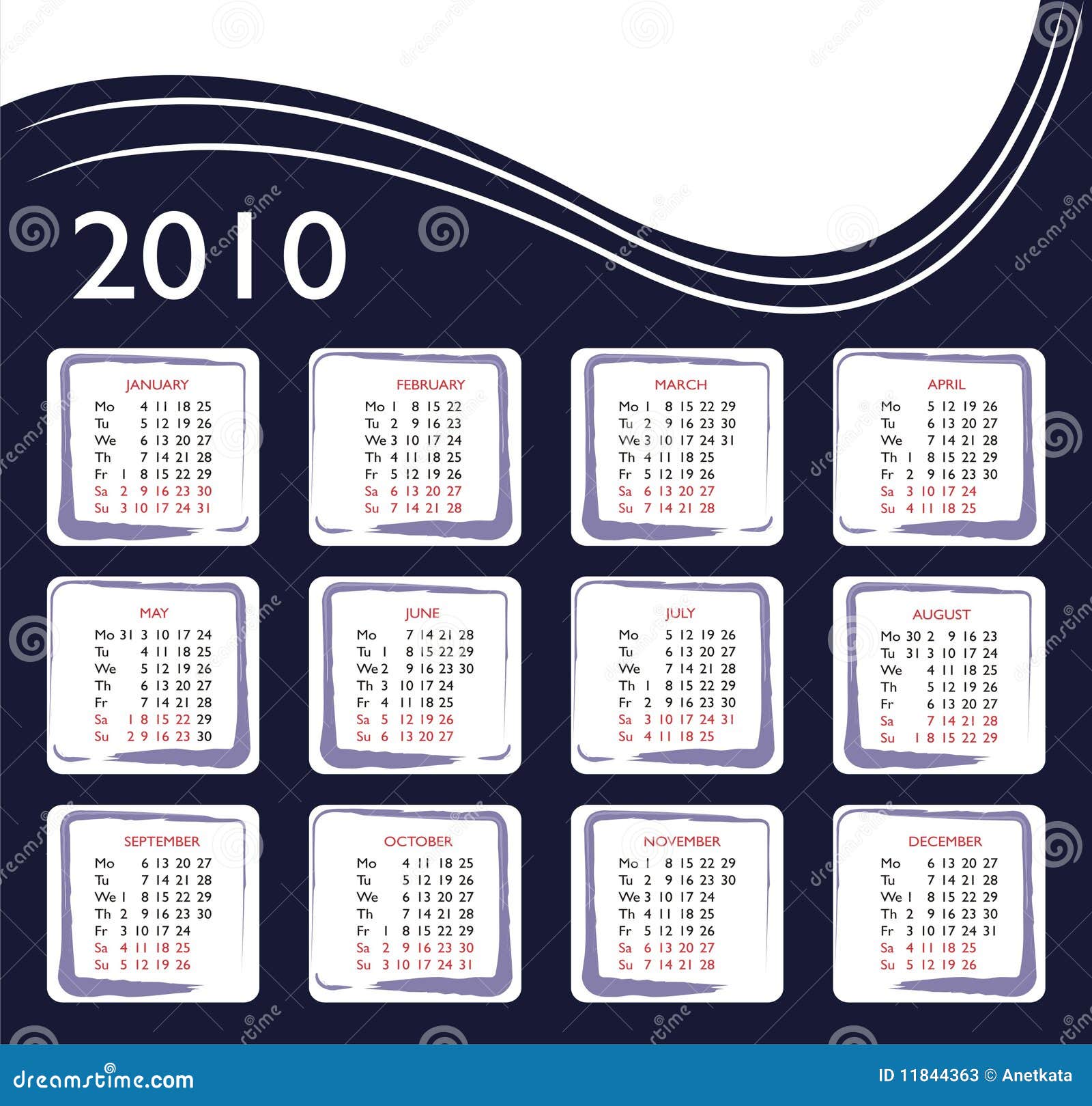 Calendar2010 stock vector. Illustration of thursday, planner - 11844363