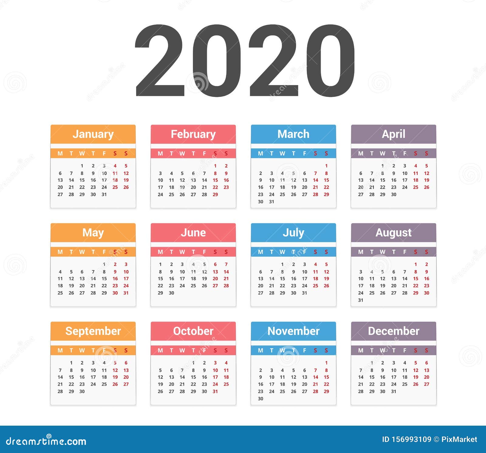 Calendario 2020 ilustración del vector. Ilustración de pueda - 156993109