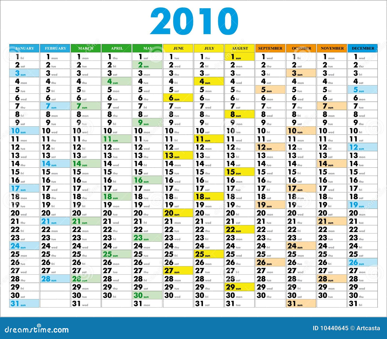 Calendario 2010 illustrazione vettoriale. Illustrazione di schedulatore ...