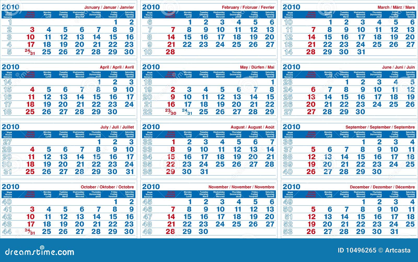 Calendario 2010 ilustración del vector. Ilustración de anual - 10496265