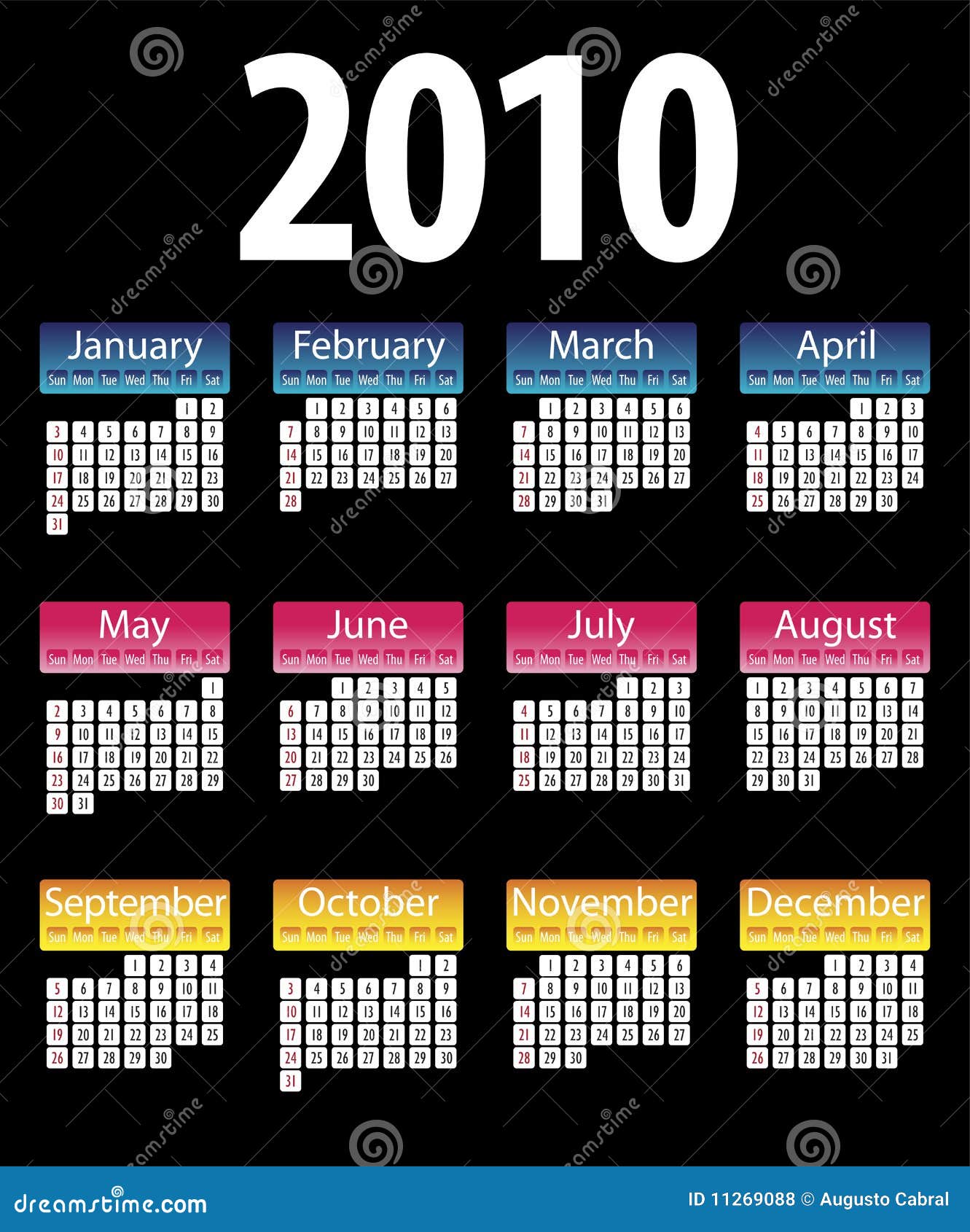 Calendario 2010 ilustración del vector. Ilustración de verano - 11269088