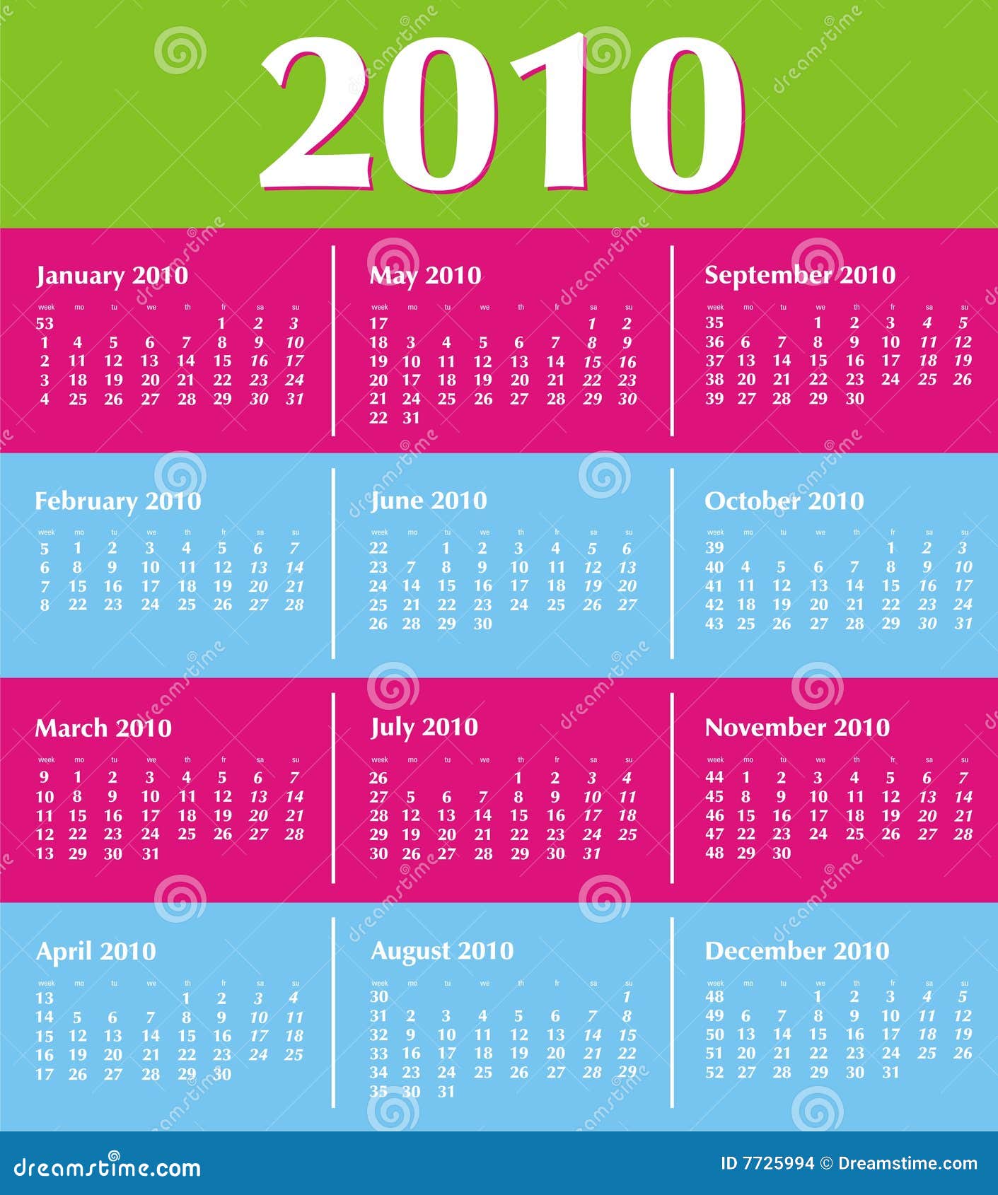 Calendario 2010 ilustración del vector. Ilustración de jueves - 7725994