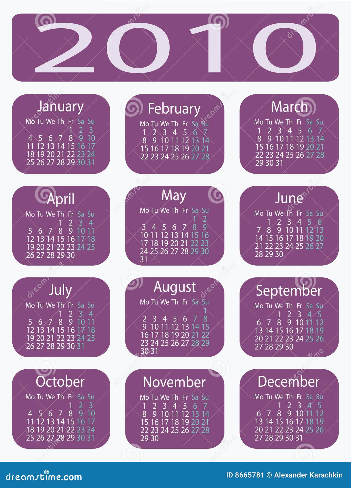 Calendario 2010 ilustración del vector. Ilustración de diario - 8665781