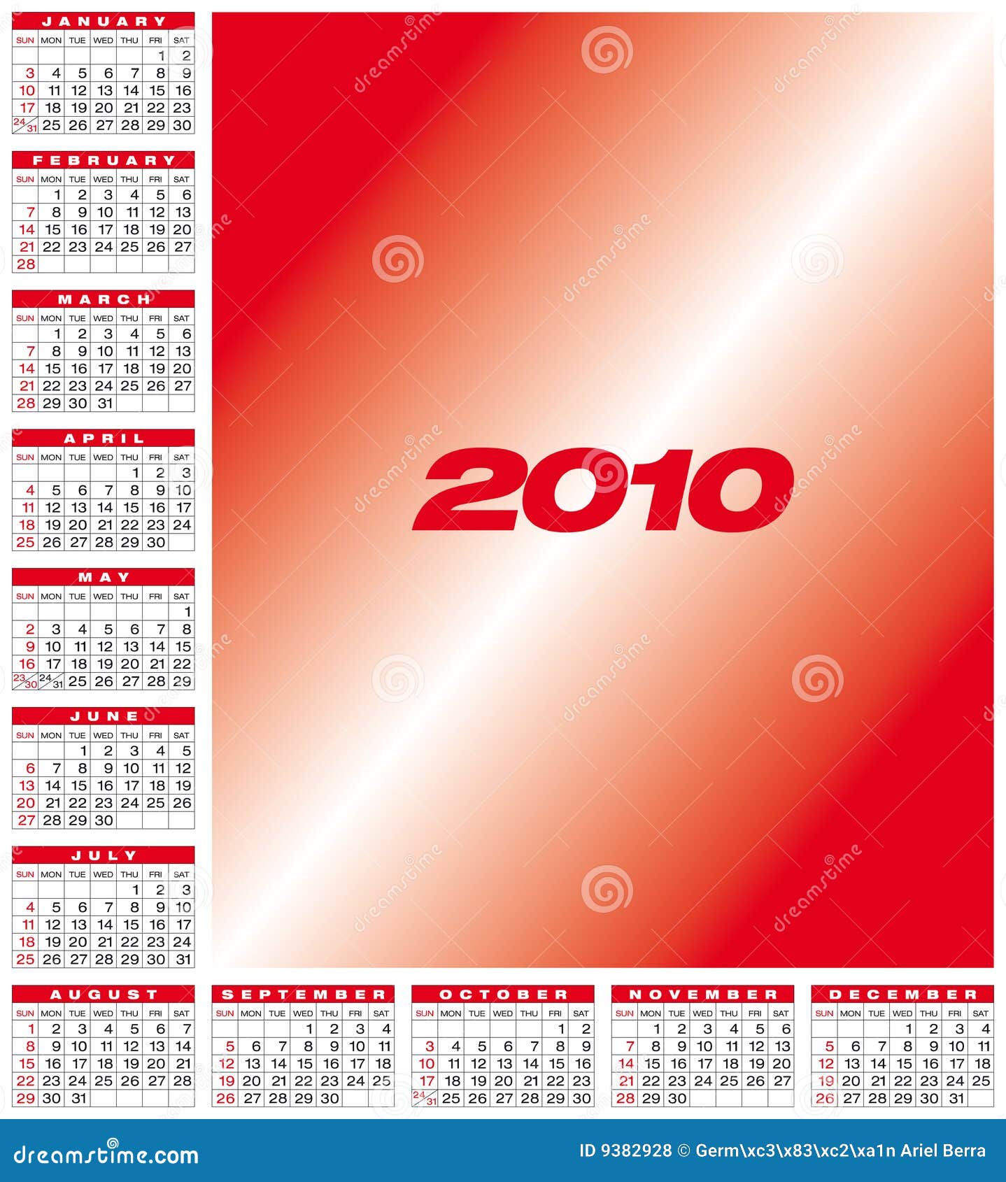 Calendario 2010 ilustración del vector. Ilustración de semana - 9382928