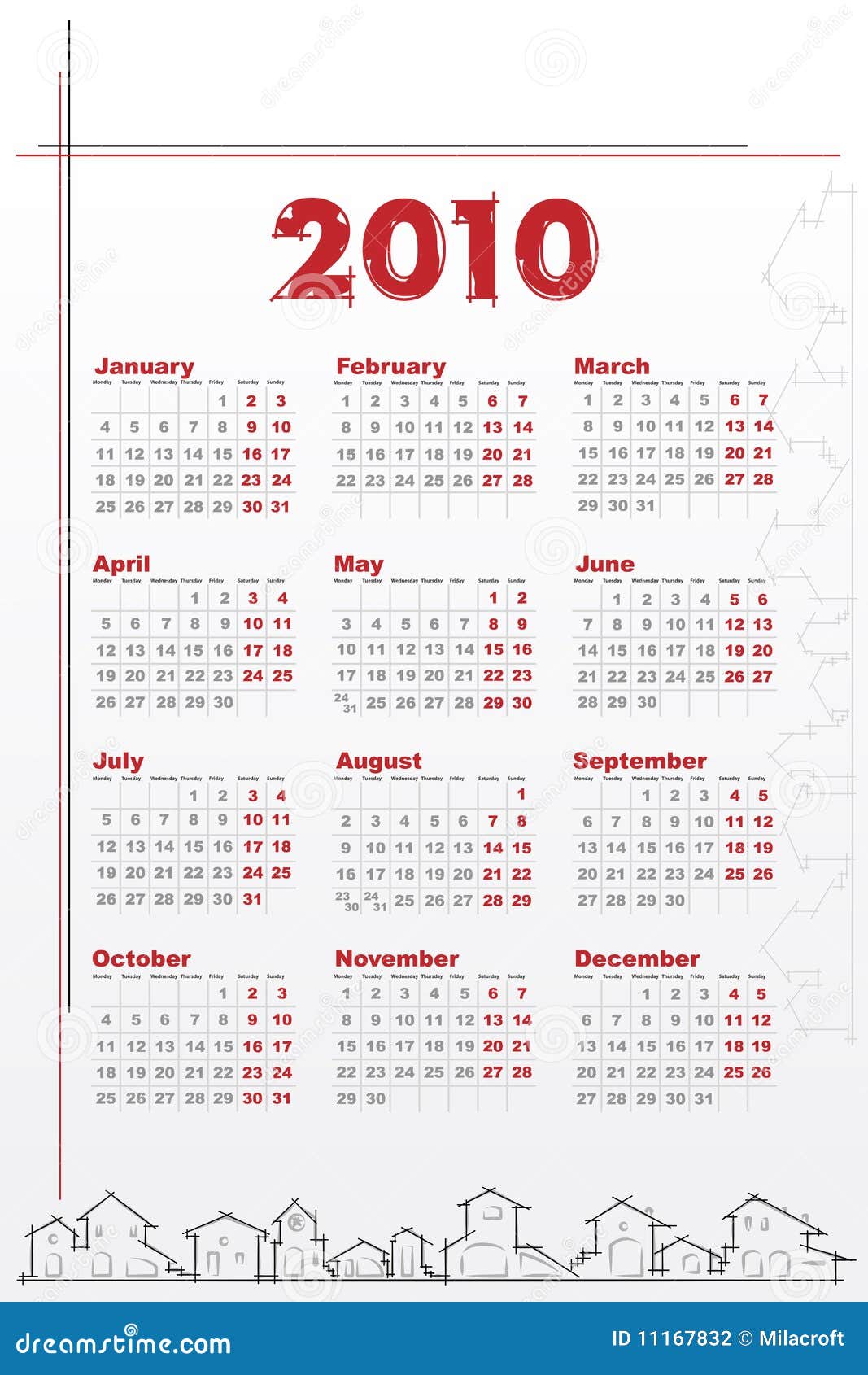 Calendario 2010 Con Las Casas Ilustración del Vector - Ilustración de ...