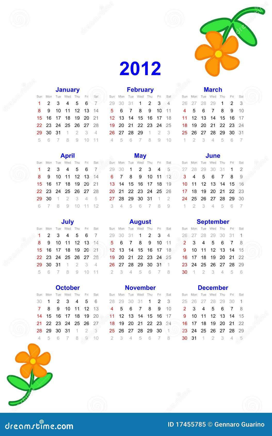 Calendario 2012 stock de ilustración. Ilustración de flor - 17455785