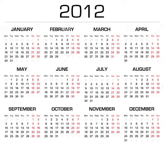 Calendario 2012 ilustración del vector. Ilustración de punto - 21344468