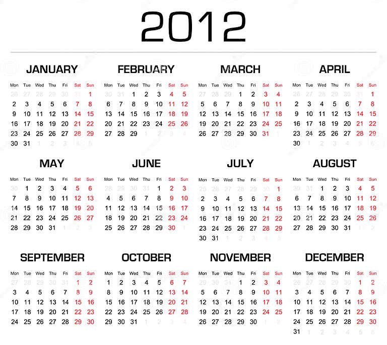 Calendario 2012 ilustración del vector. Ilustración de punto - 21344468