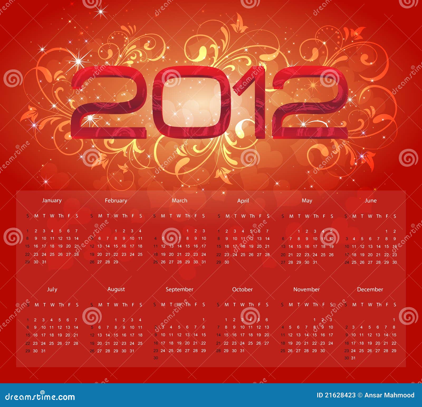 Calendario 2012 stock de ilustración. Ilustración de lunes - 21628423