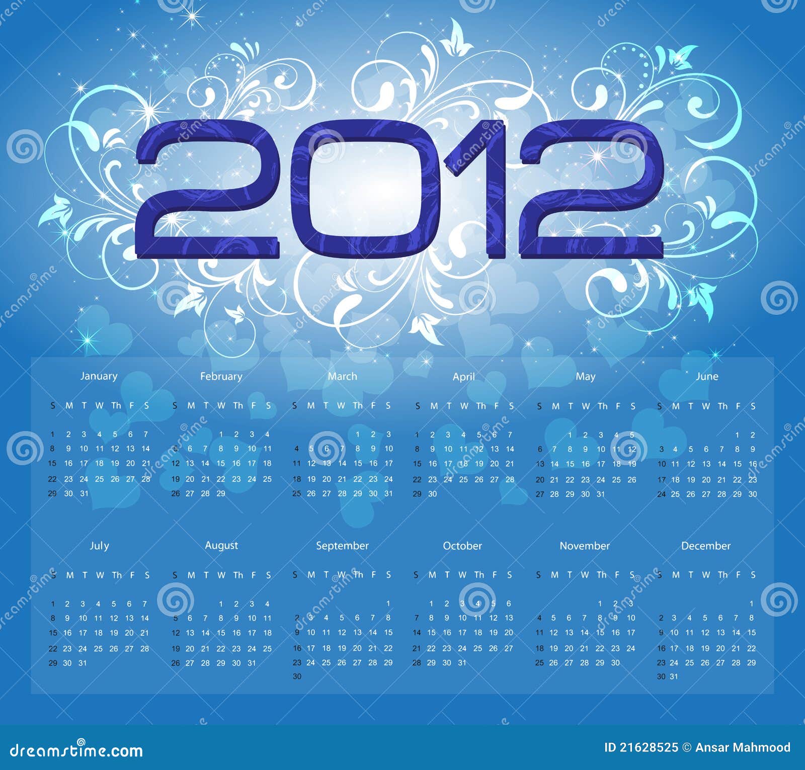 Calendario 2012 stock de ilustración. Ilustración de copia - 21628525