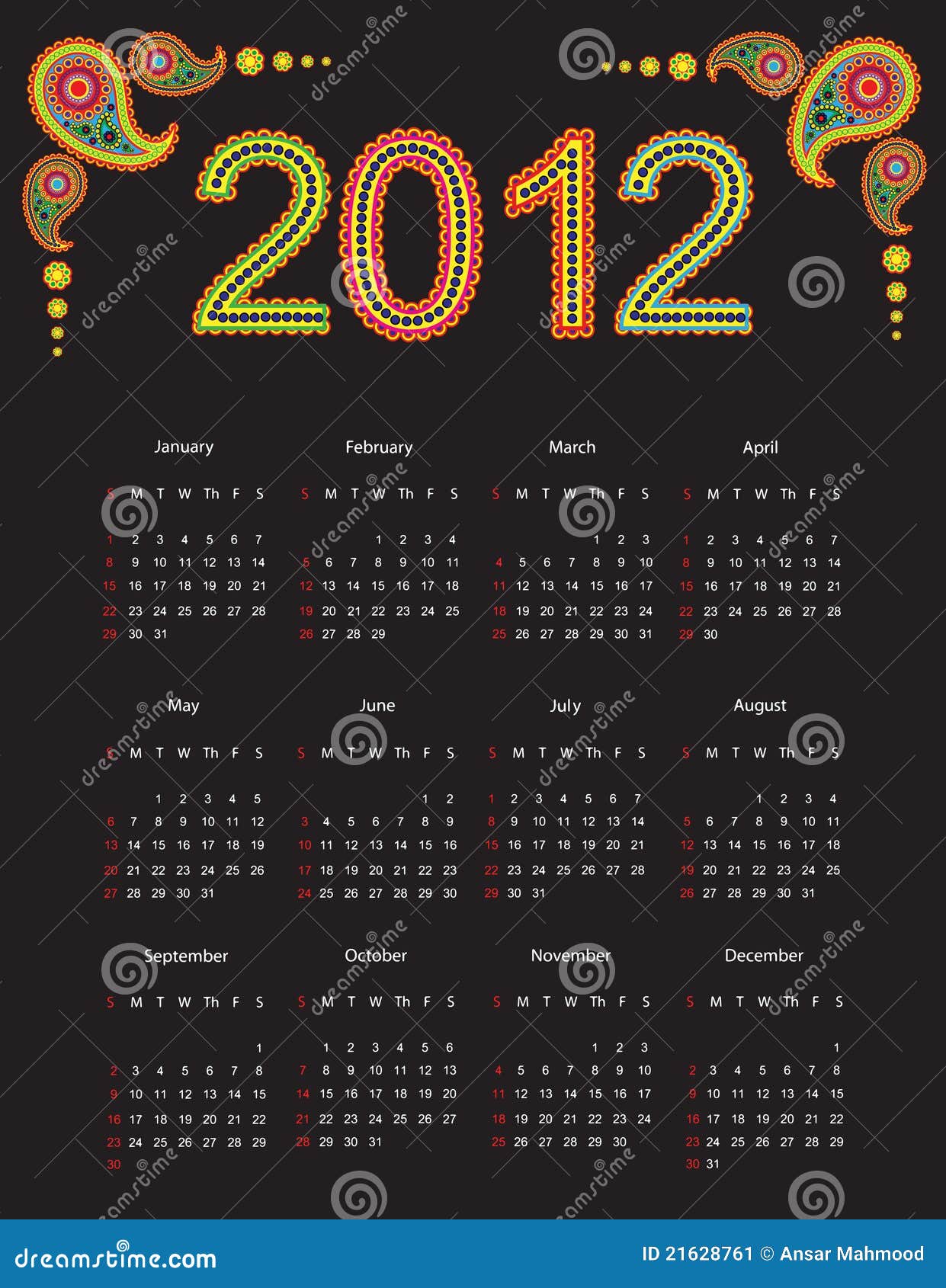 Calendario 2012 ilustración del vector. Ilustración de nuevo - 21628761